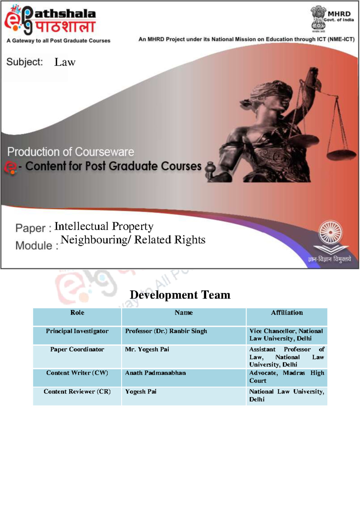 Intellectual Property Law: Neighbouring Rights Overview (Module 16 ...