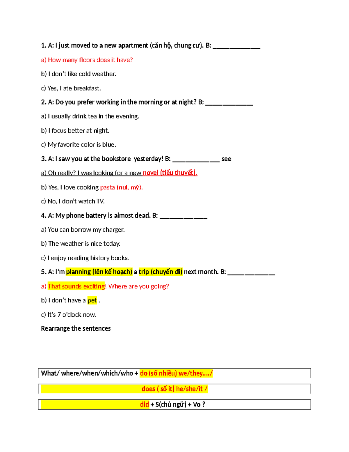 English Speaking Practice: A1 Level Exercises and Questions - Studocu