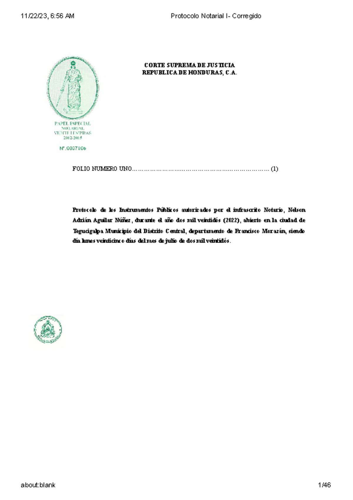 Protocolo Notarial I – Correcciones y Actualizaciones 2022 - Studocu