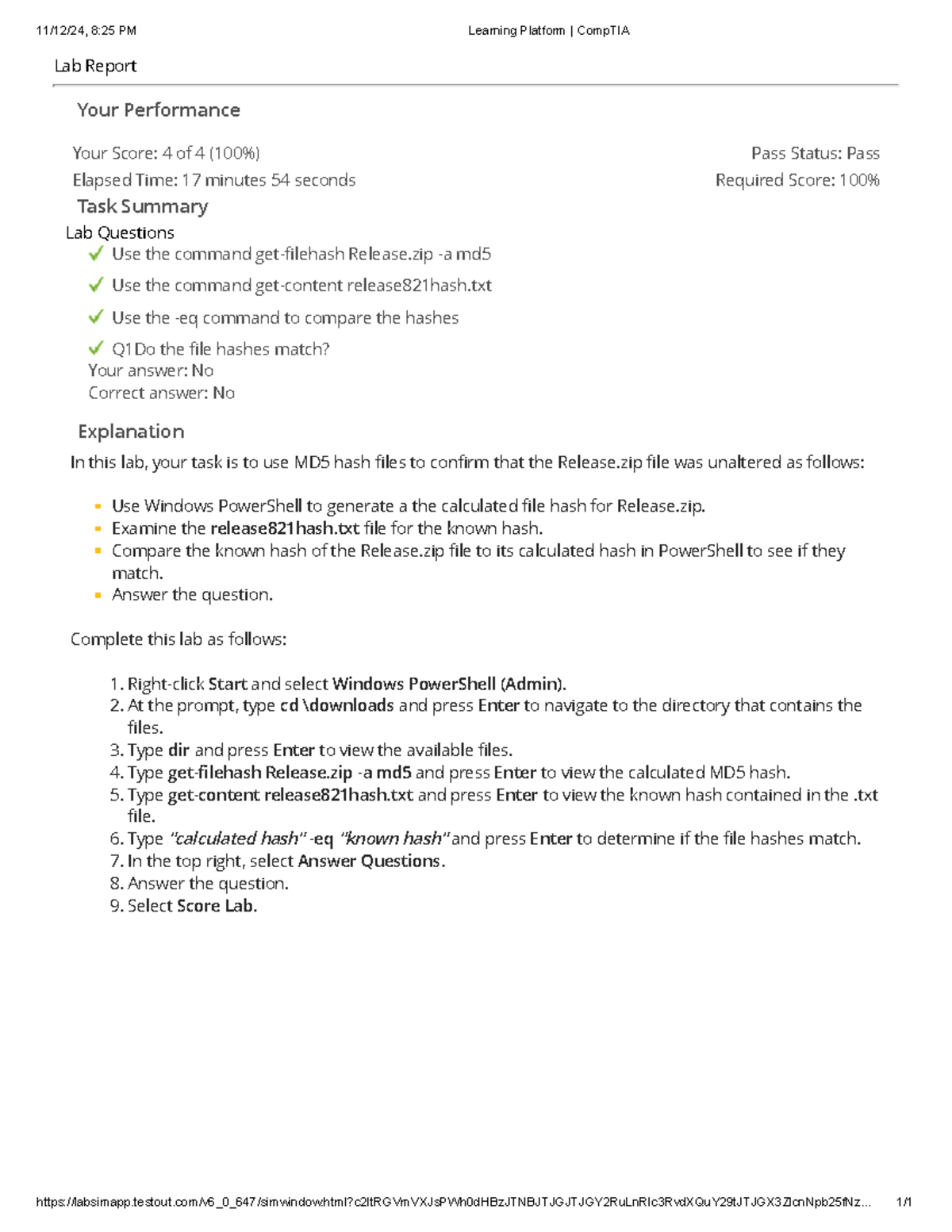 15.1.8 - MD5 Hash Comparison Lab Report (Graded Simulation) - Studocu
