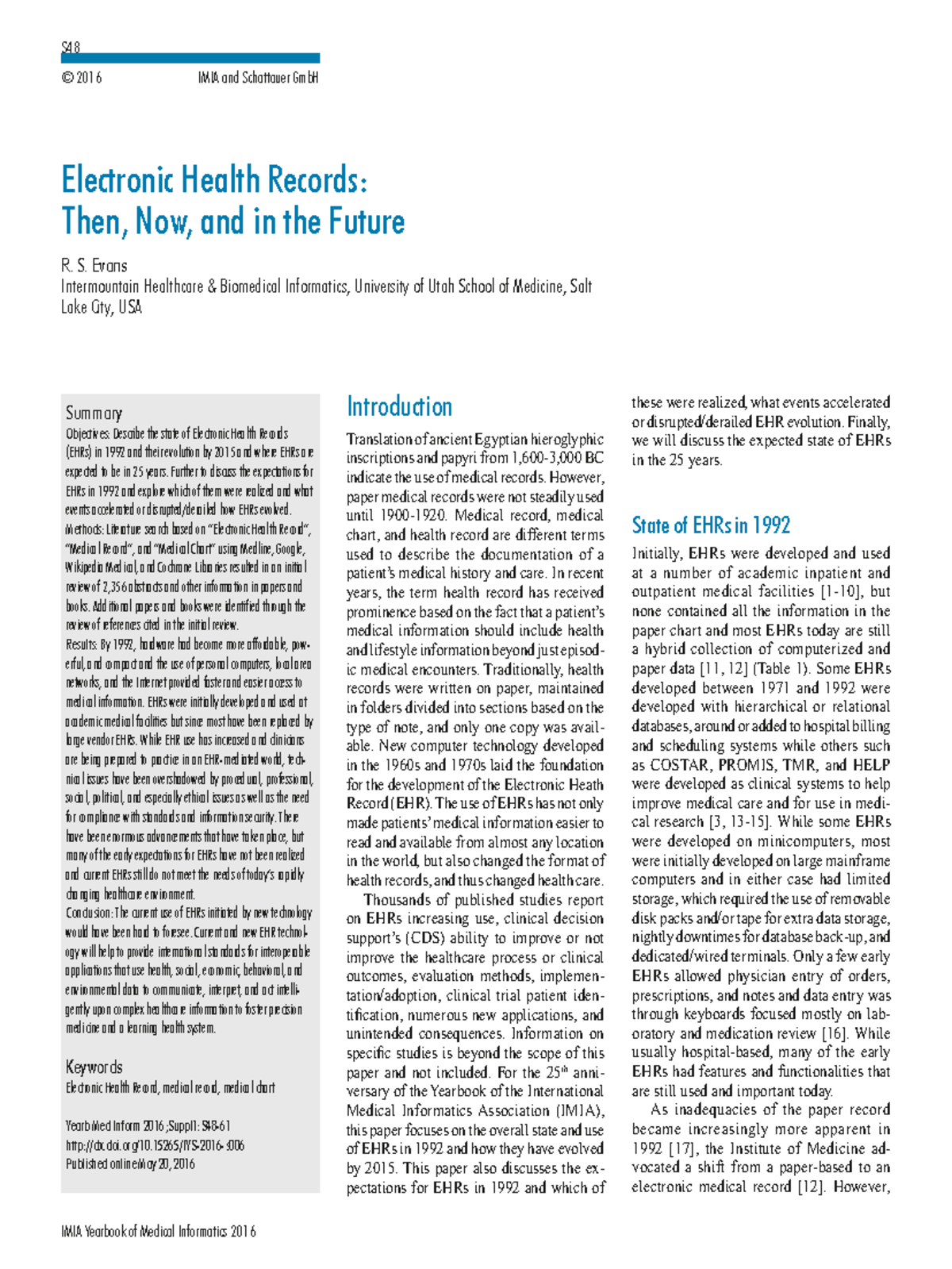 S48 2016 IMIA Yearbook: Evolution of Electronic Health Records from ...