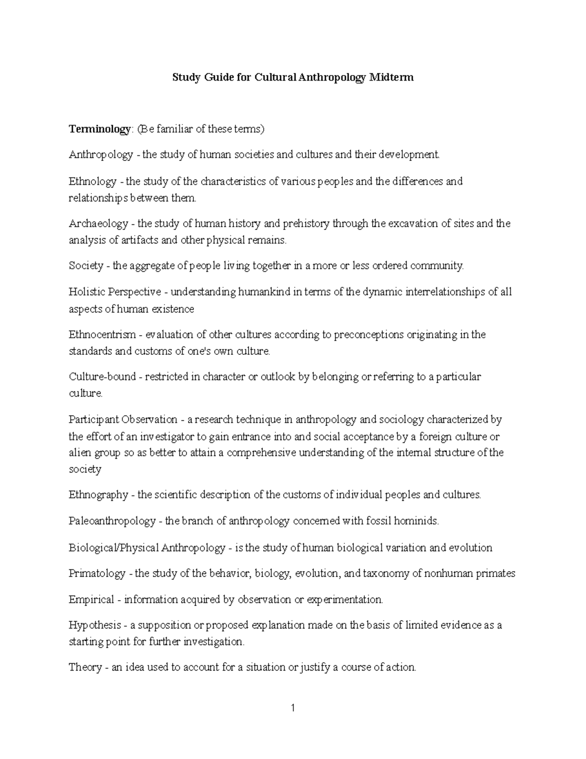 Cultural Anthropology Midterm Study Guide: Key Terms & Concepts - Studocu