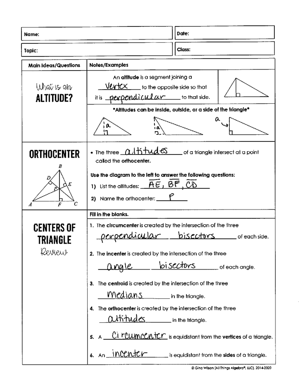 Completed Notes - HW 5-4: Altitude & Orthocenter Concepts - Studocu