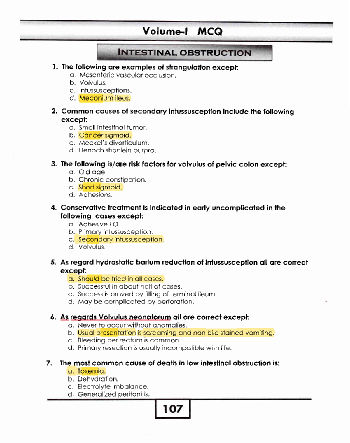 Intestinal Obstruction MCQs Bank for Medical Course (Final Exam) - Studocu