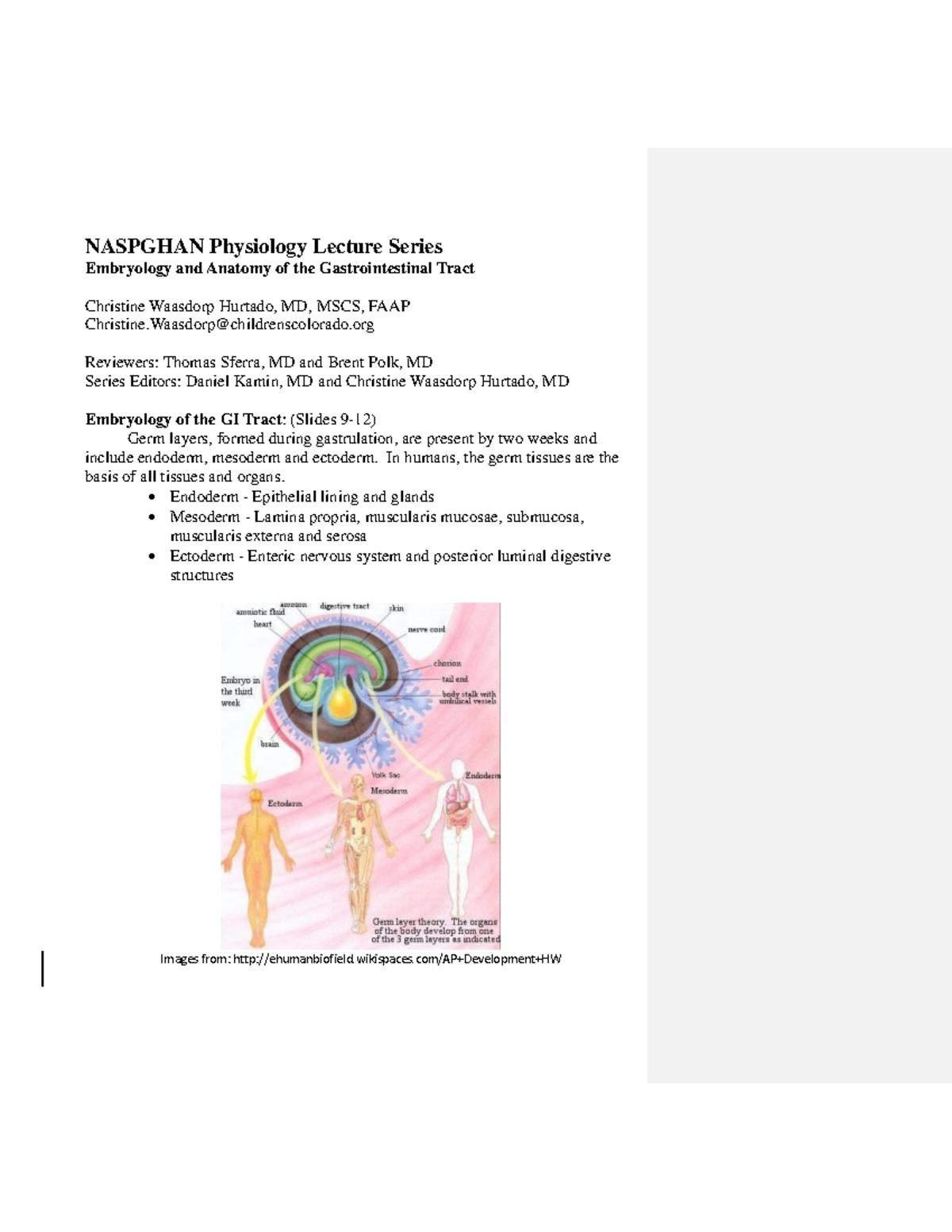 Embryology and Anatomy of the Gastrointestinal Tract Naspghan ...