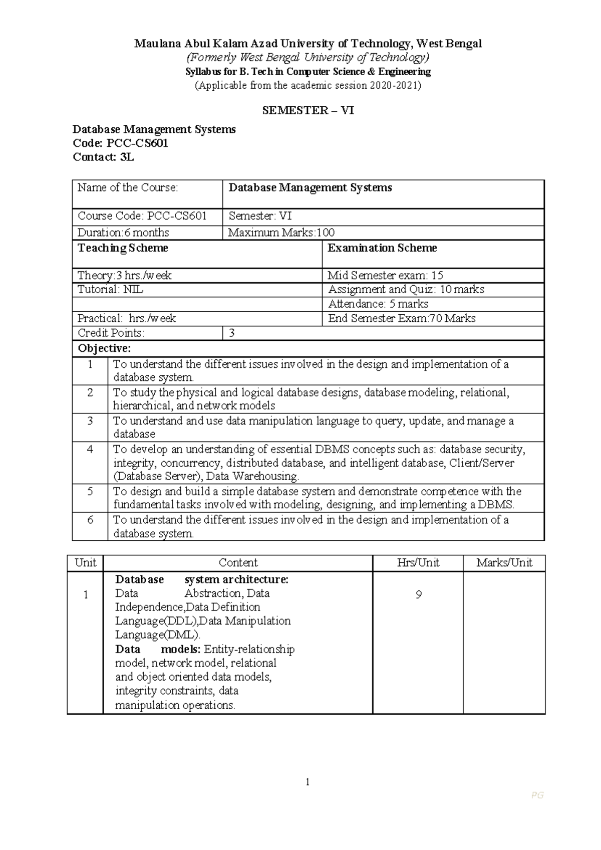 B.Tech CSE Semester VI Syllabus: Database Management Systems & More - Studocu