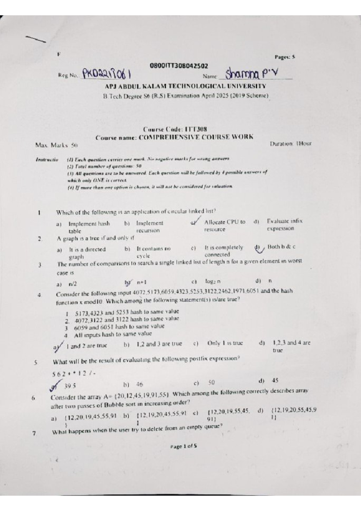 ITT308 - Comprehensive Course Work Previous Question Paper (2025) - Studocu