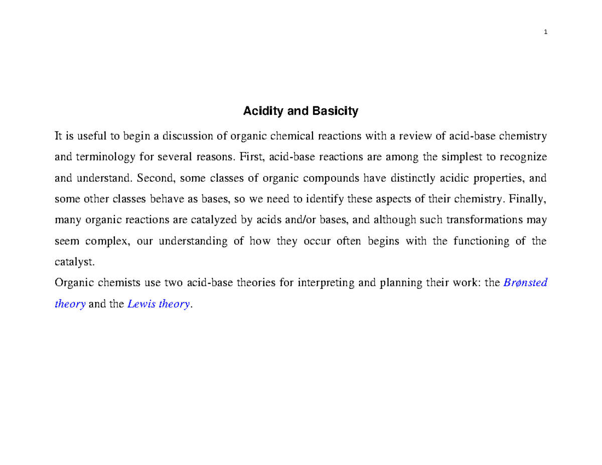 Organic Chemistry: Acidity and Basicity Concepts (Course Code: 1) - Studocu