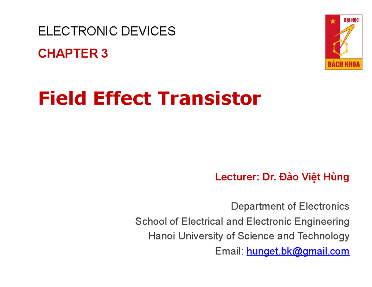 ELECTRONIC DEVICES CHAPTER 3: Understanding Field Effect Transistors - Studocu