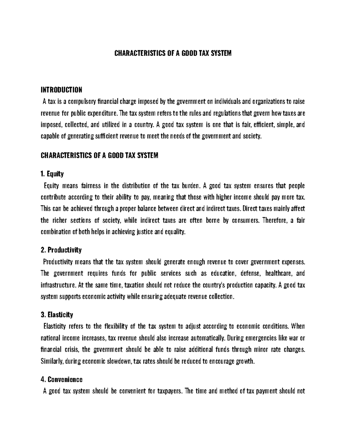 Characteristics of a Good Tax System: Key Features and Principles - Studocu