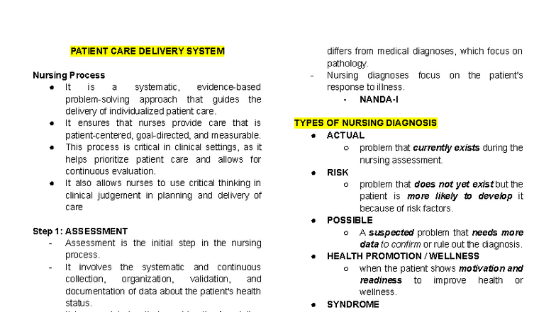 NCM 119 - Nursing Process in Patient Care Delivery System - Studocu