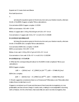 Inorganic Chem 3610L Pre-Lab 2: Stability Constants & Free Energy ...