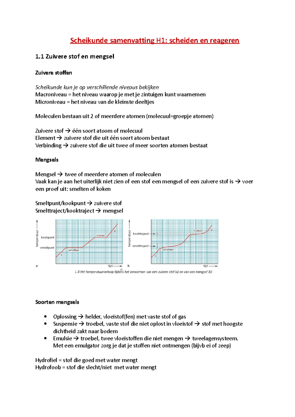 Scheikunde Samenvatting H1: Scheiden en Reageren - Basisconcepten ...