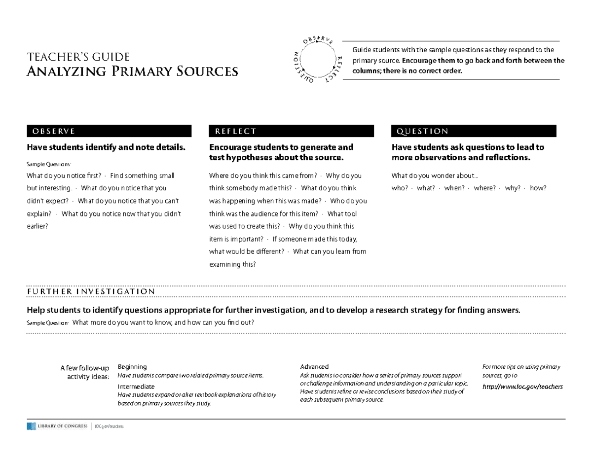 Analyzing Primary Sources: Reflective Guide for Students - Studocu