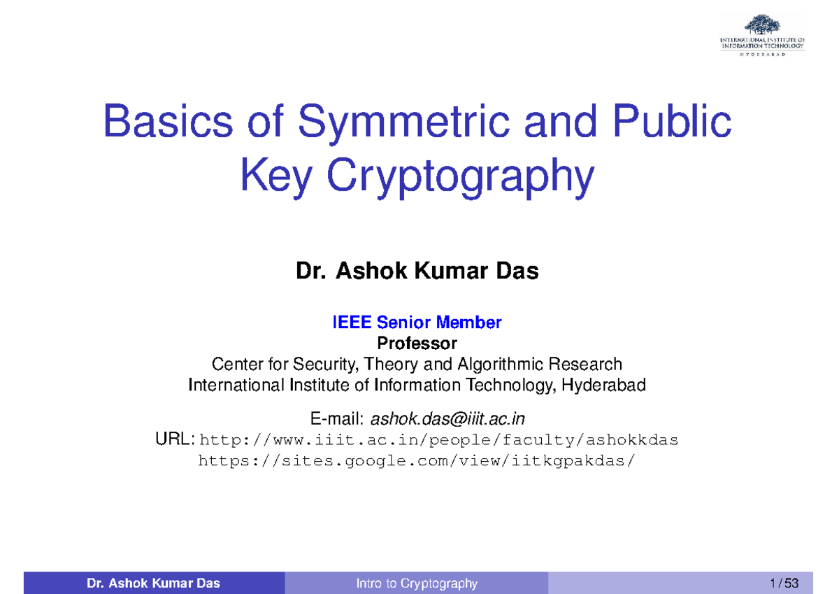 Basics of Symmetric & Public Key Cryptography - Intro to Cryptography - Studocu