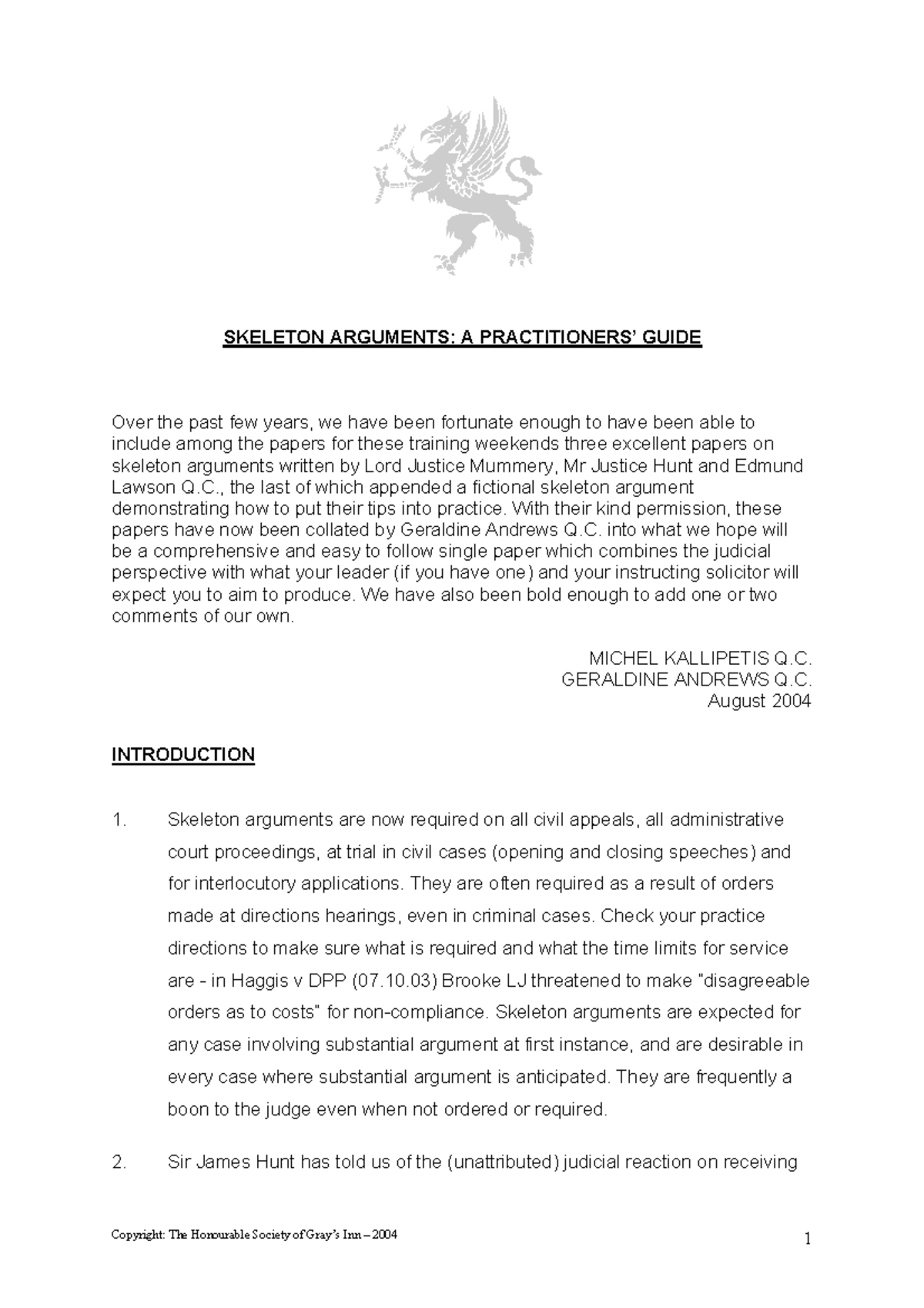 How to Write Skeleton Argument - SKELETON ARGUMENTS: A PRACTITIONERS ...