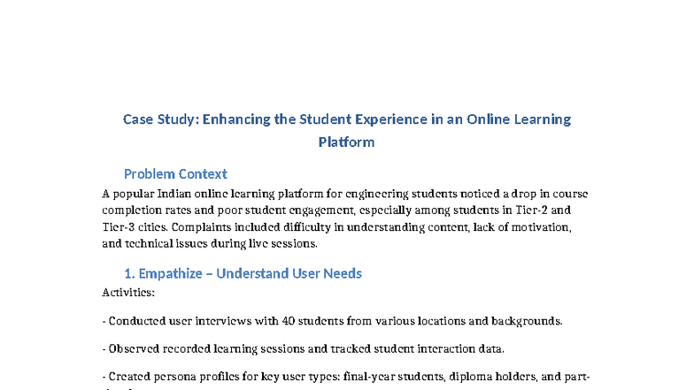 Case Study Student Experience Design - Case Study: Enhancing the ...