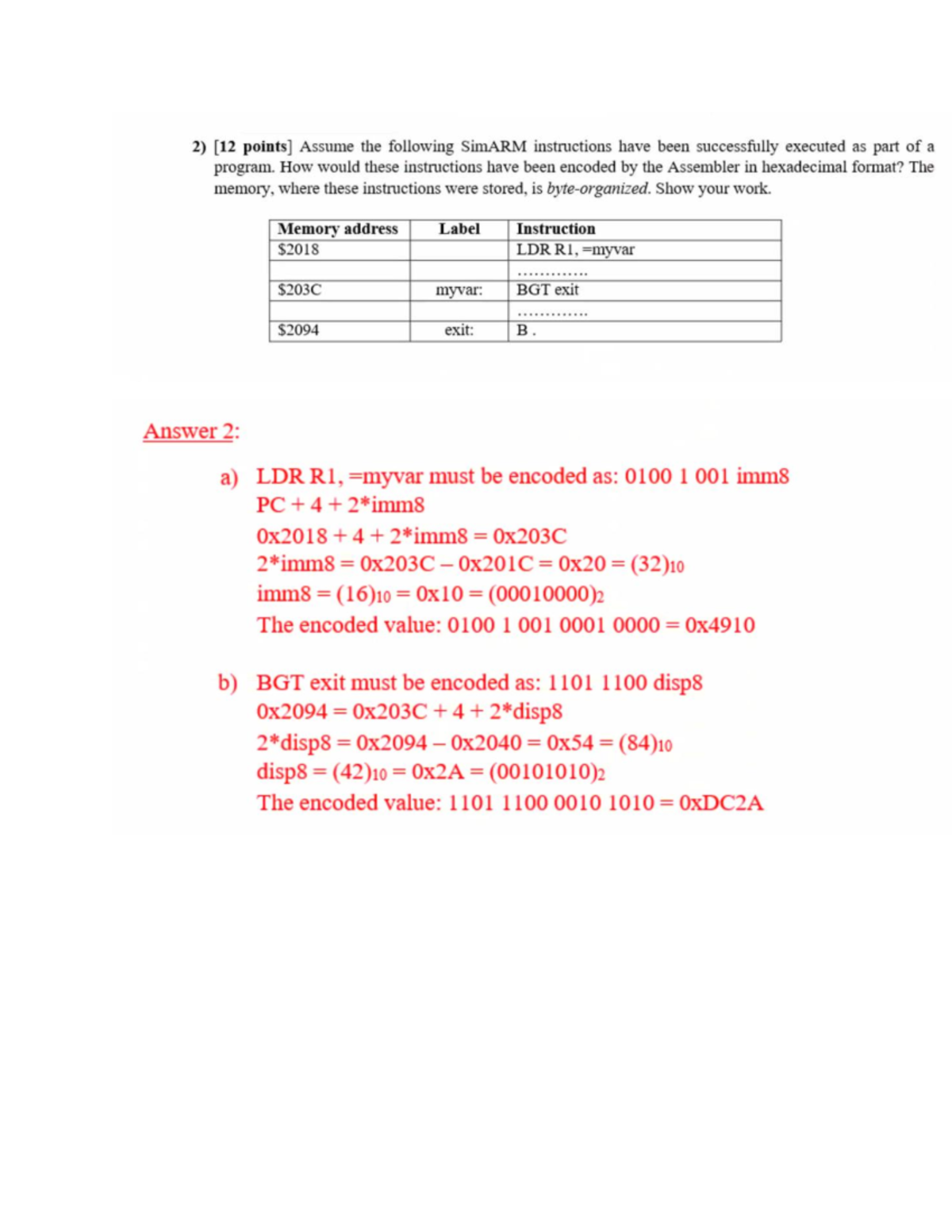Coen 311 Midterm 2026: Encoding SImMARM Instructions in Hexadecimal ...