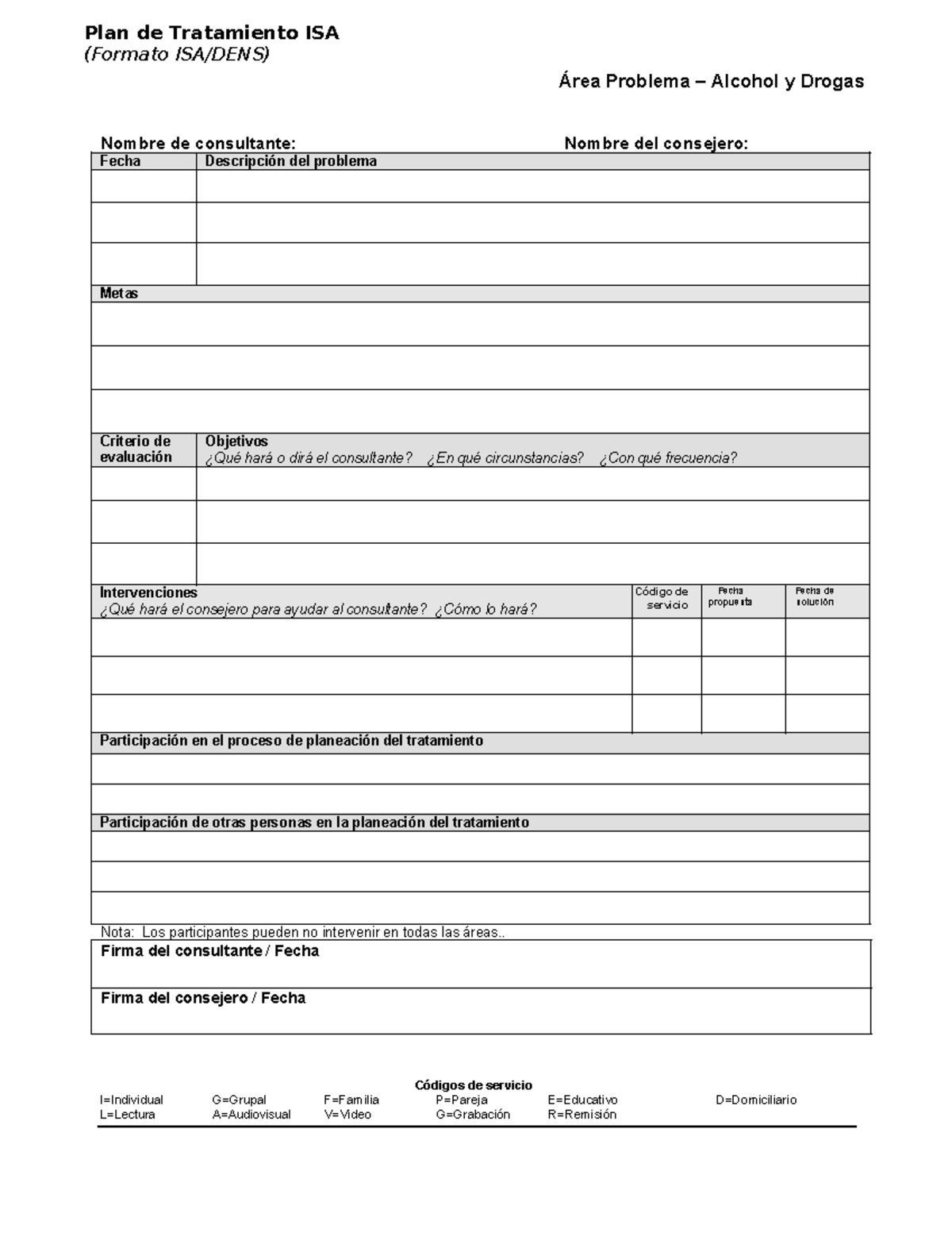 PLAN DE Tratamiento - ISA - Plan de Tratamiento ISA (Formato ISA/DENS ...