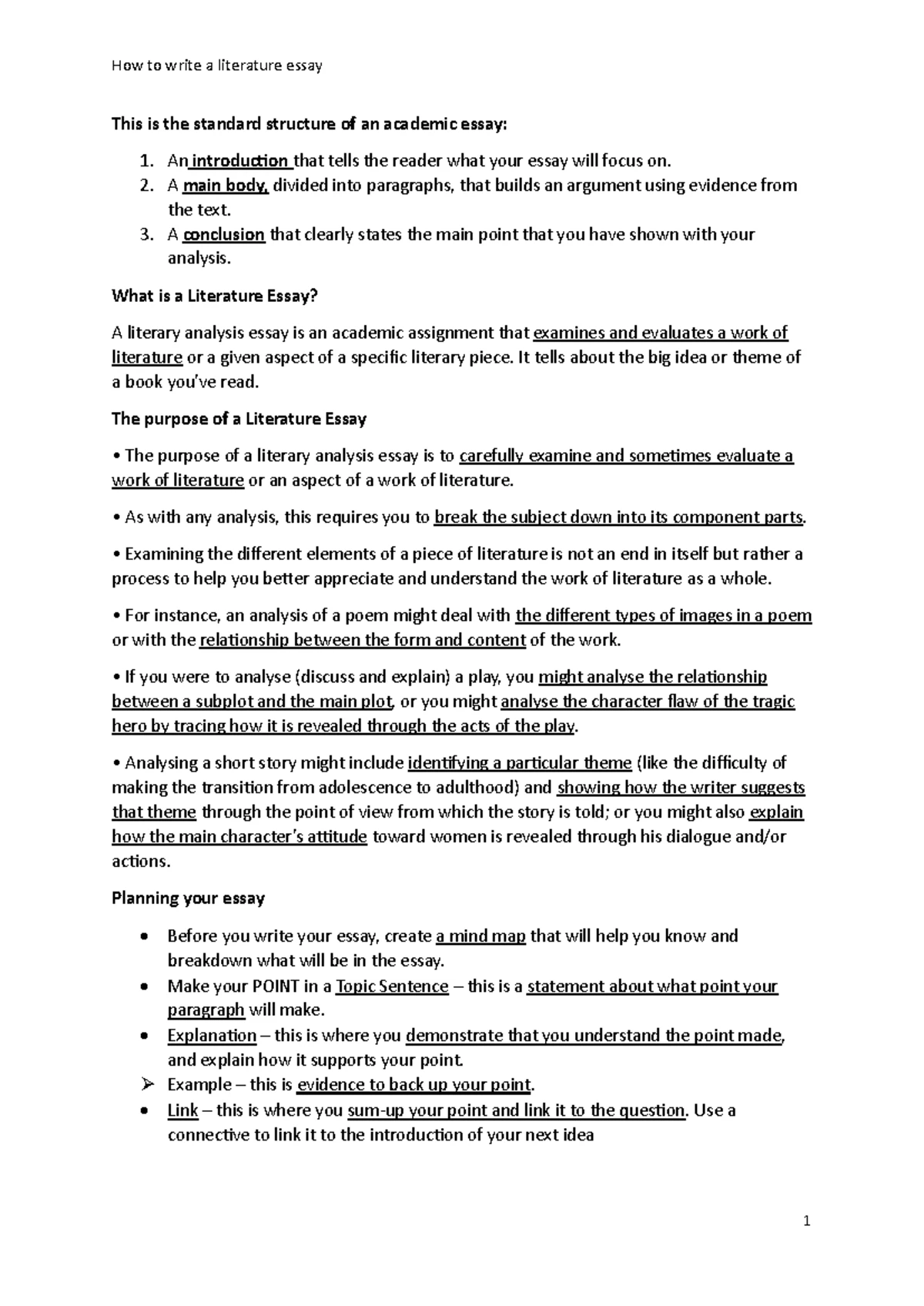 Literature Essay Writing Guide: Structuring and Analyzing Works - Studocu