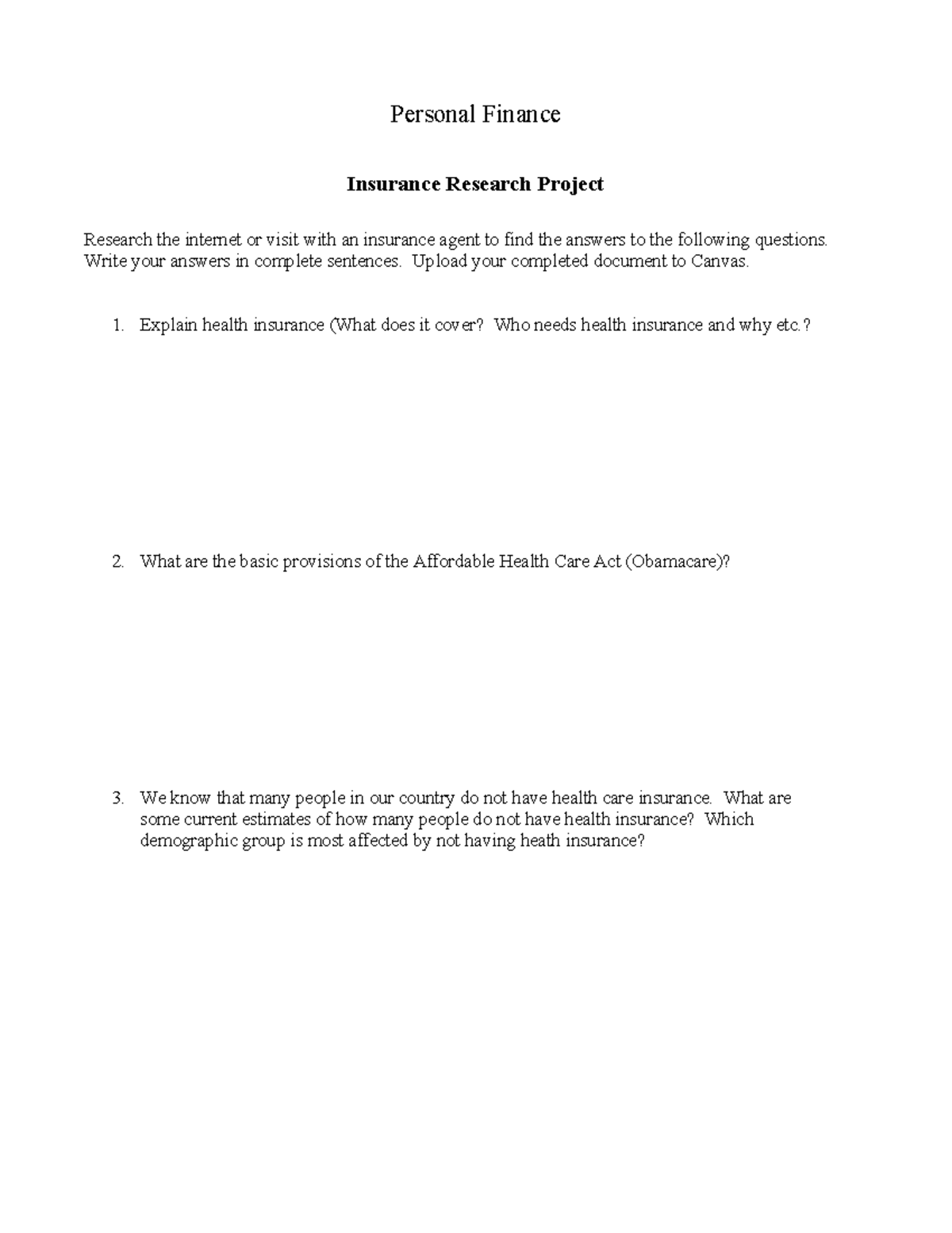 Sec 8 - Personal Finance Insurance Research Project Guide - Studocu