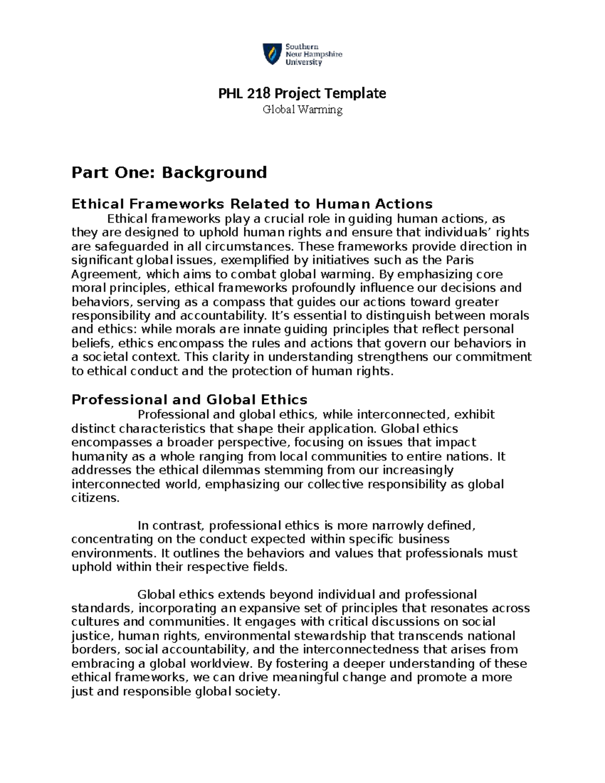 PHL 218 Final Project: Ethical Frameworks and Global Warming - Studocu