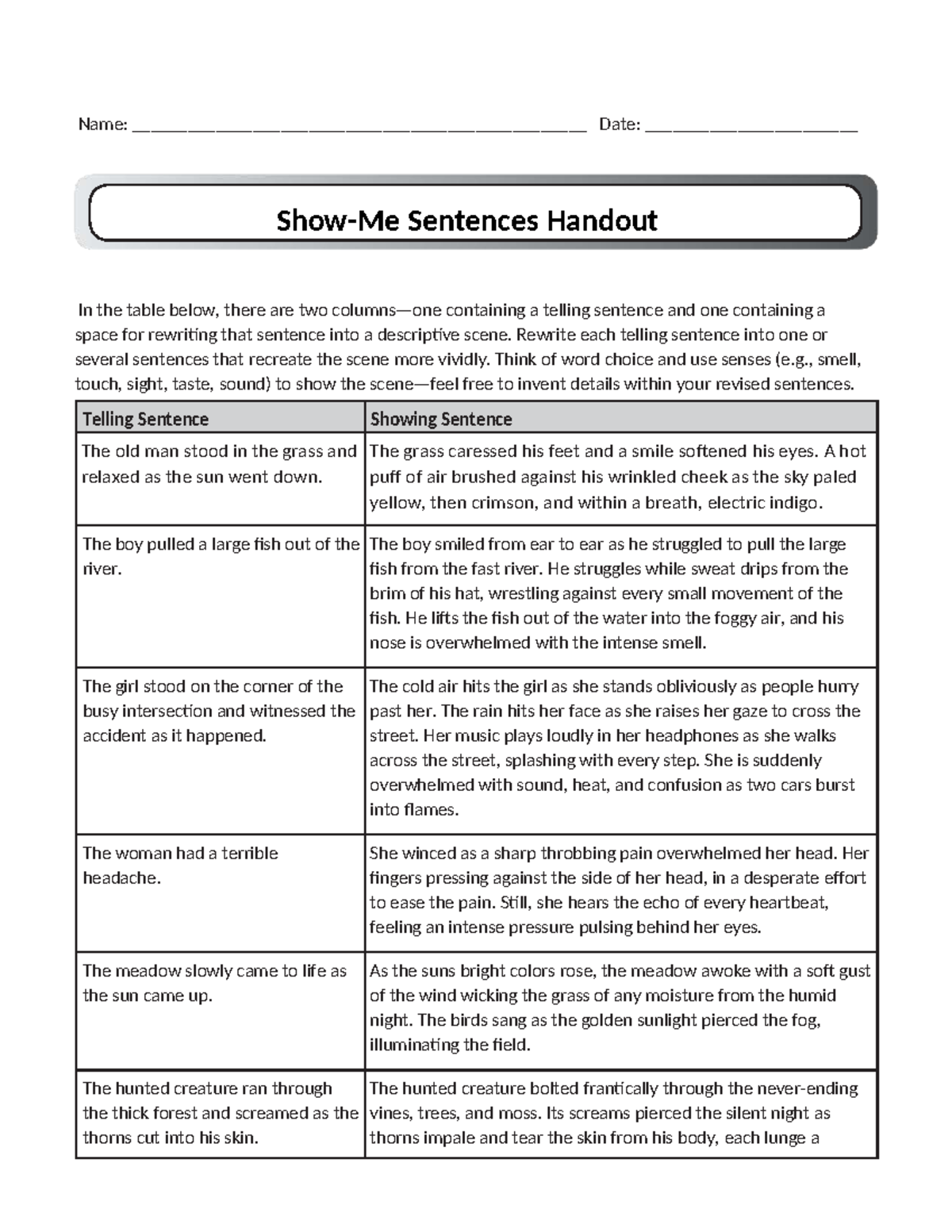 Writing Practice: Show Me Vivid Sentences (ENG 101) - Studocu