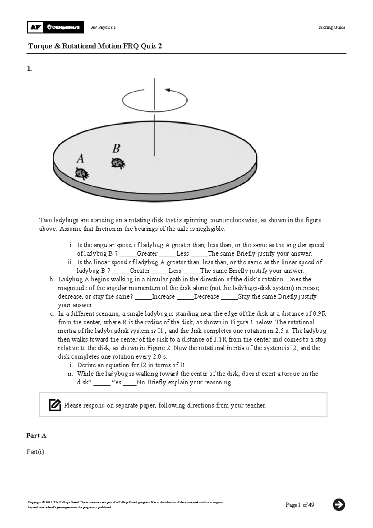 664355036 AP Physics 1 FRQ on Torque and Rotational Motion Quiz 2 - Studocu