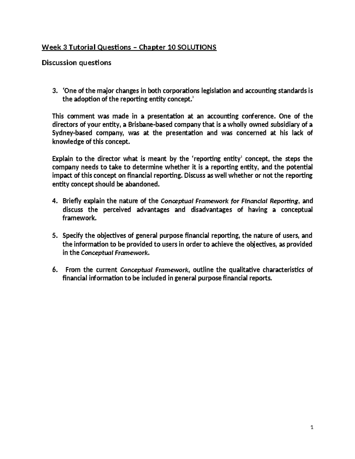 Week 3 Tutorial Questions – Chapter 10 Solutions & Exercises - Studocu