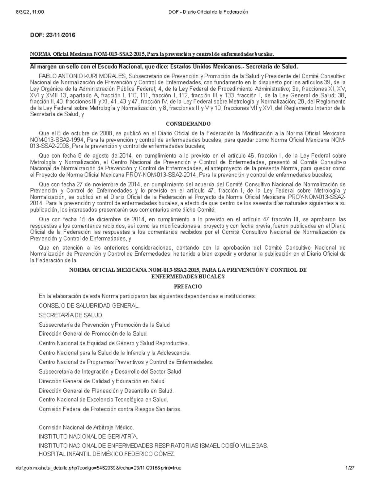 Norma Oficial Mexicana NOM-013-SSA2-2014: Prevención y Control de ...