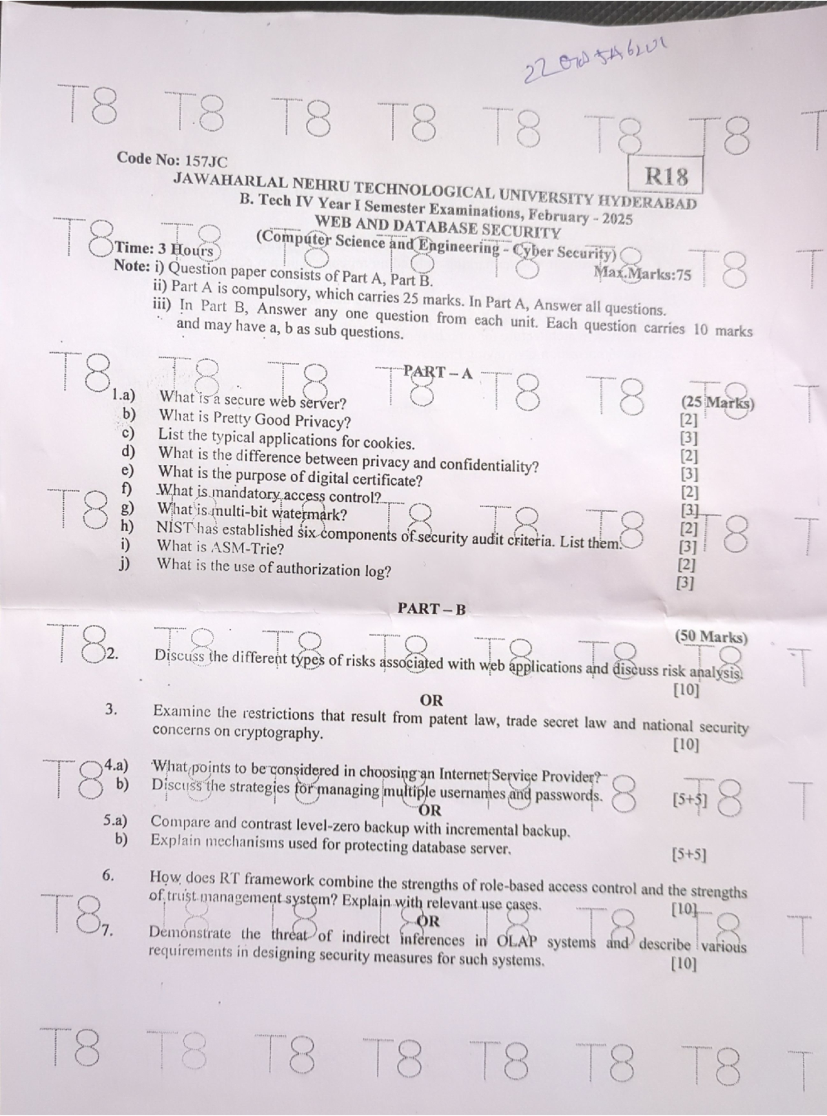 Web & Database Security - JNTUH B.Tech Previous Exam Questions - Studocu