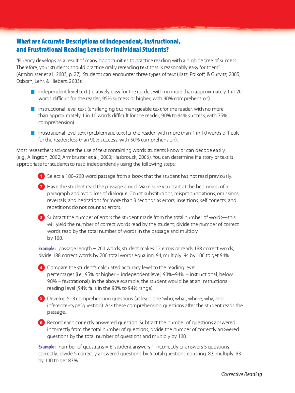 Corrective Reading: Understanding Independent, Instructional ...
