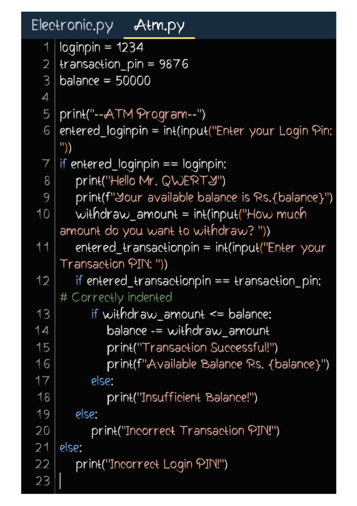 AI Internship Task - Electronic Atm 1 loginpin 1234 2 transaction_pin ...