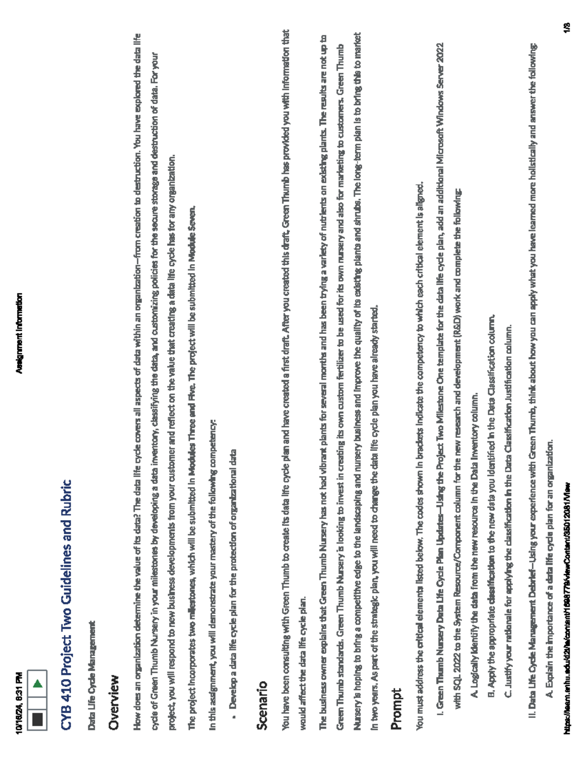 CYB 410 Project Two: Data Life Cycle Management Guidelines and Overview ...