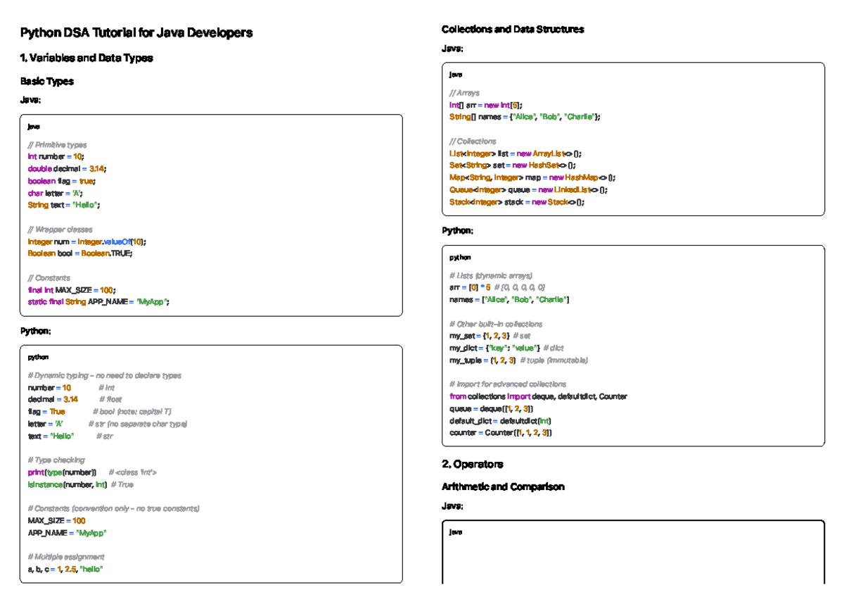Python DSA Transition Guide for Java Developers: Key Concepts and Examples - Studocu