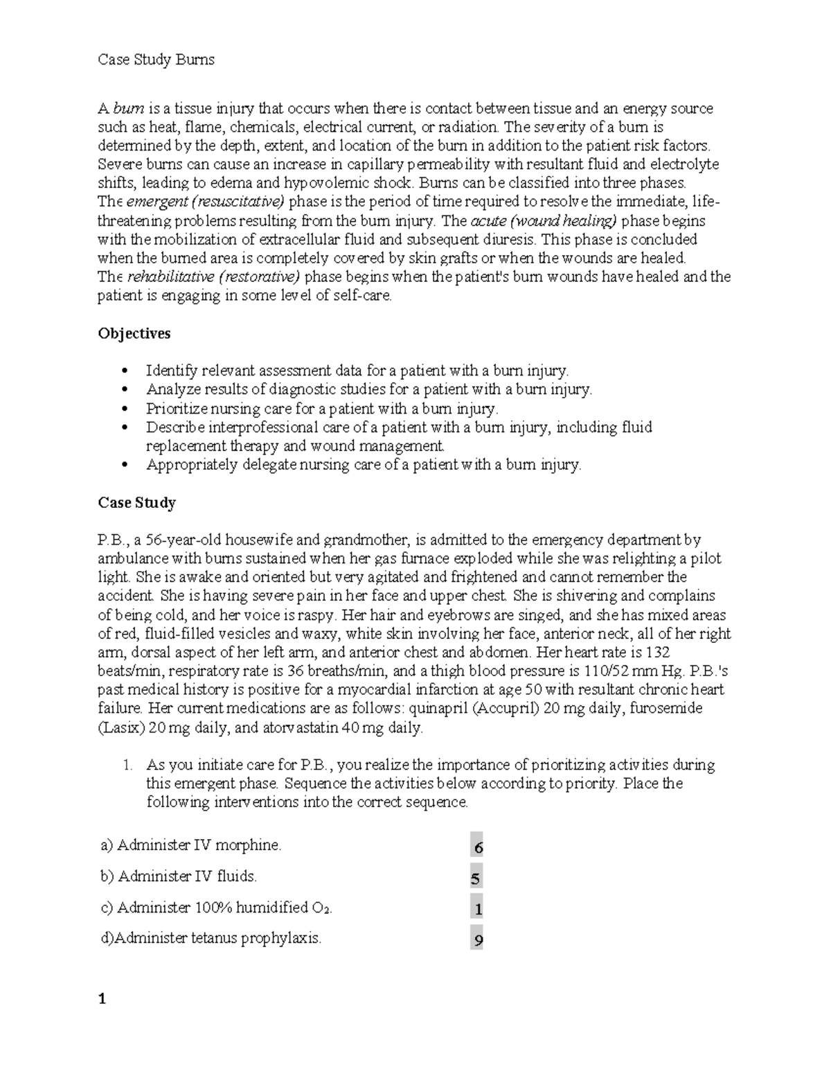 Case Study: Management of Burn Injuries in Patient P.B. - Studocu