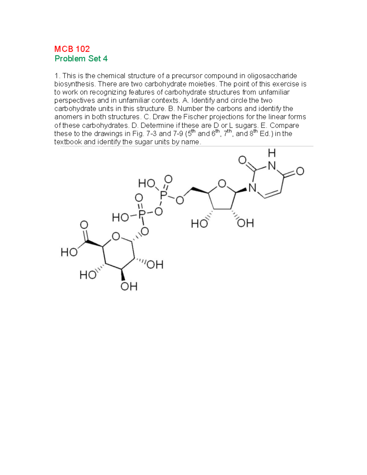 MCB 102 Fall 2021 Problem Set 4: Oligosaccharide Structures - Studocu