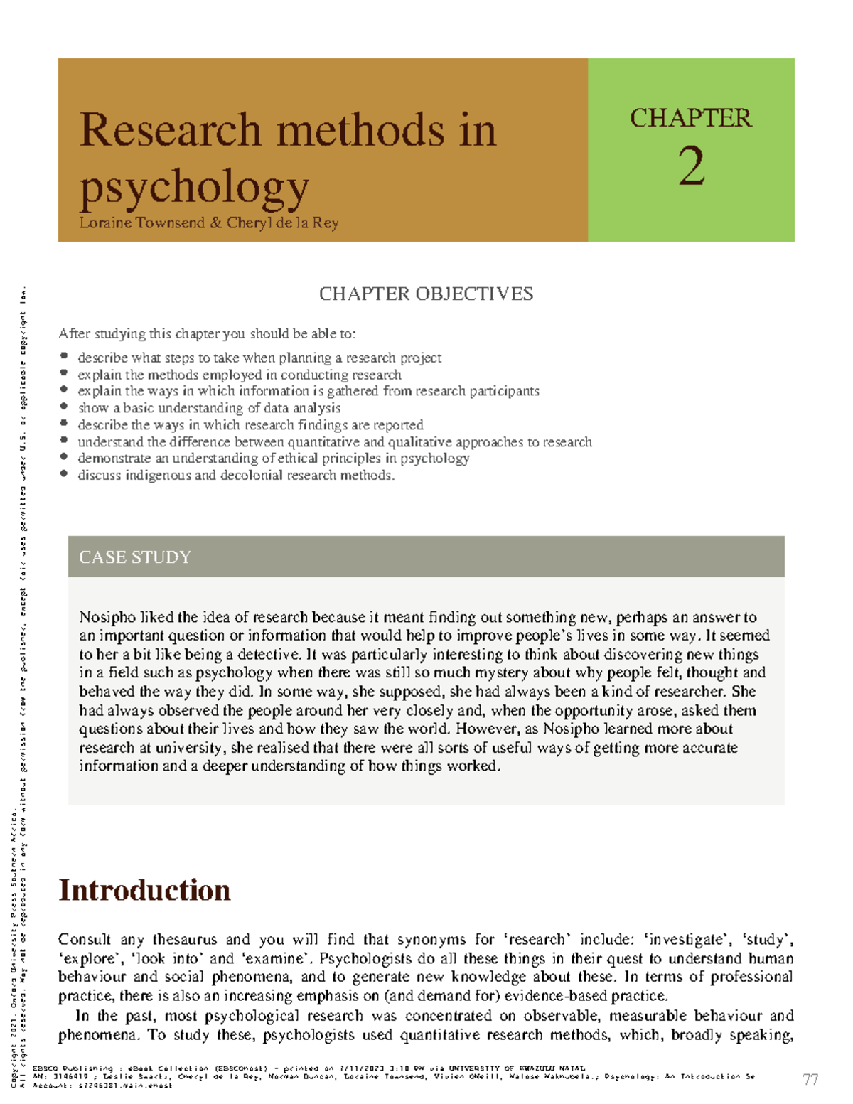 Psychology Research Methods: Chapter 2 Overview and Case Study - Studocu