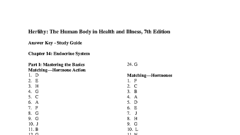 Herlihy: The Human Body in Health and Illness, 7th Ed. Ch. 14 Answer ...