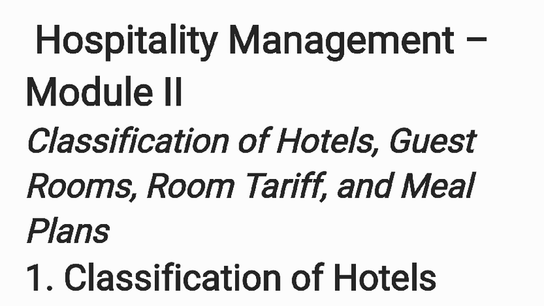 Hospitality Management Module II: Hotel Classification & Guest Rooms ...