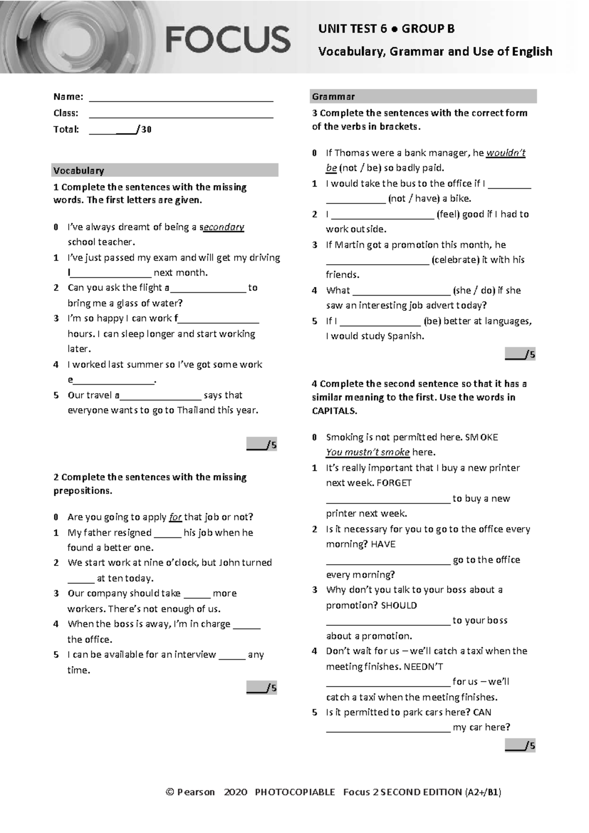 UNIT TEST 6 GROUP B: Vocabulary, Grammar & Use of English - Studocu