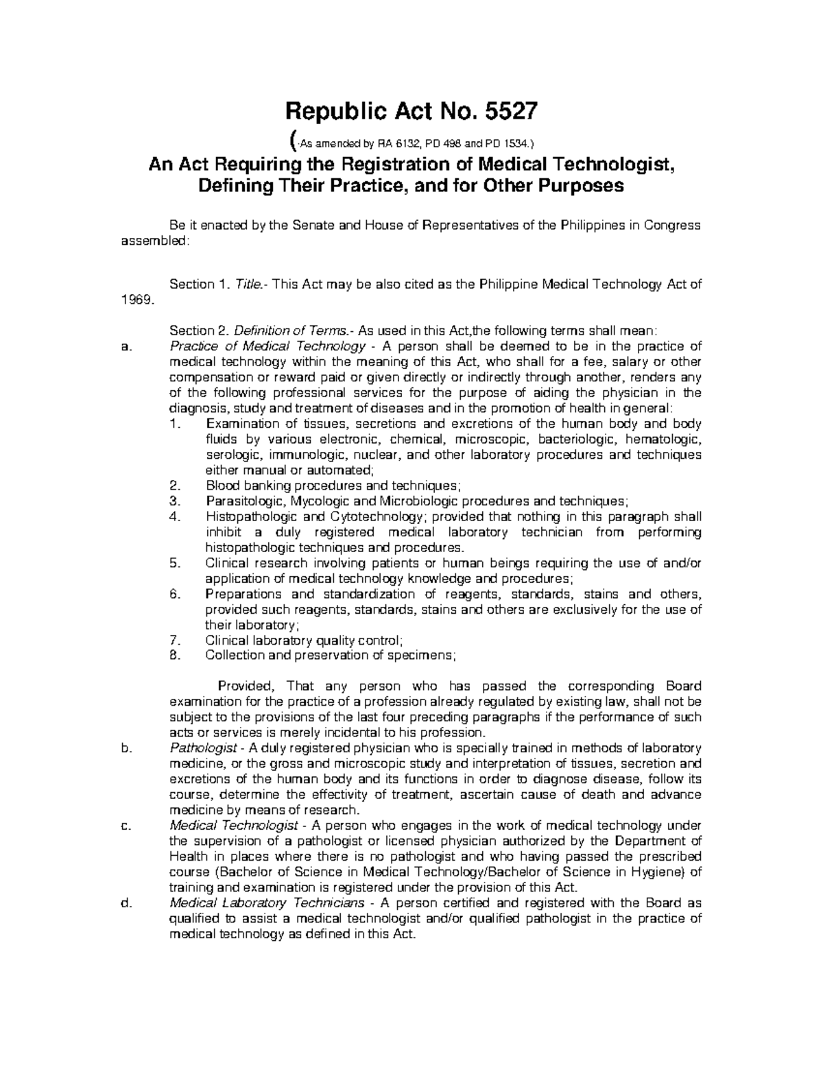 RA5527 as ammended - Lecture notes 1 - Republic Act No. 5527 (*As ...