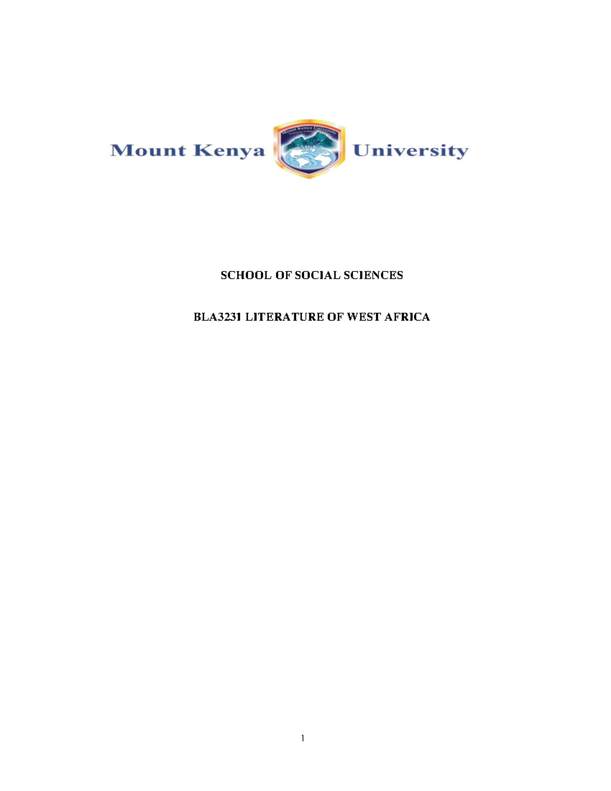 BLA3231 Literature of West Africa: Cultural and Political Insights ...