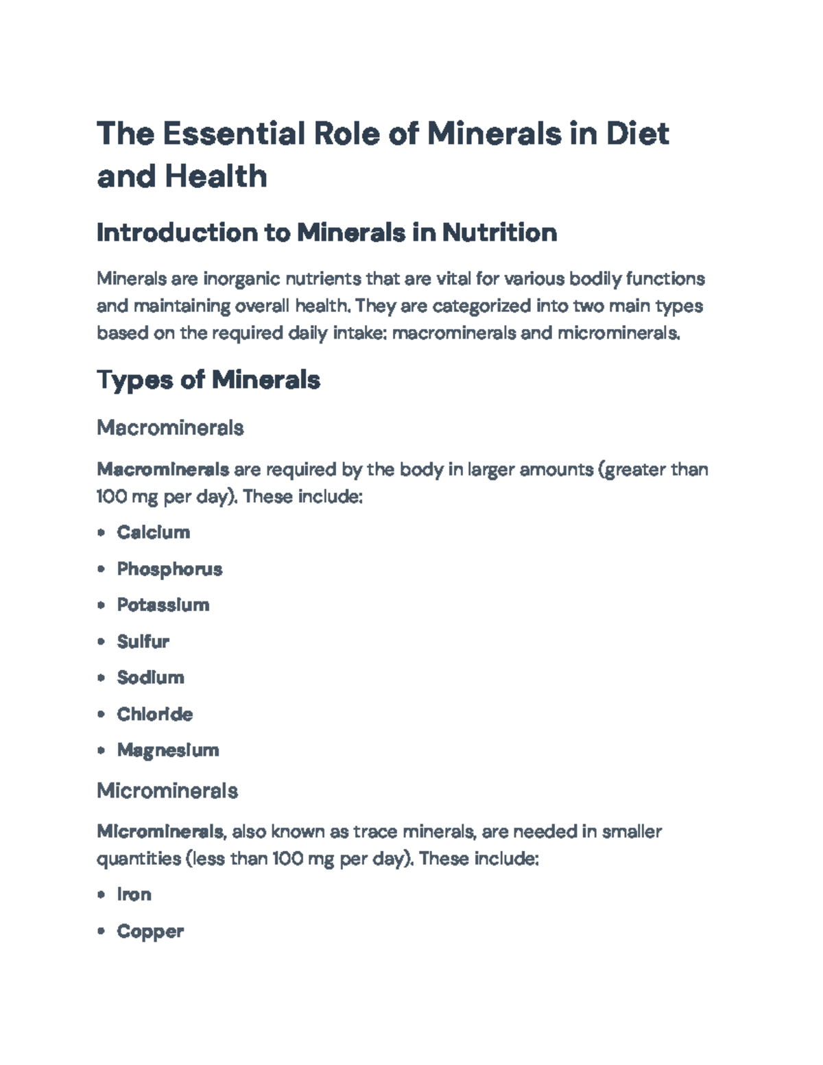Essential Role of Minerals in Nutrition: Overview and Functions - The ...
