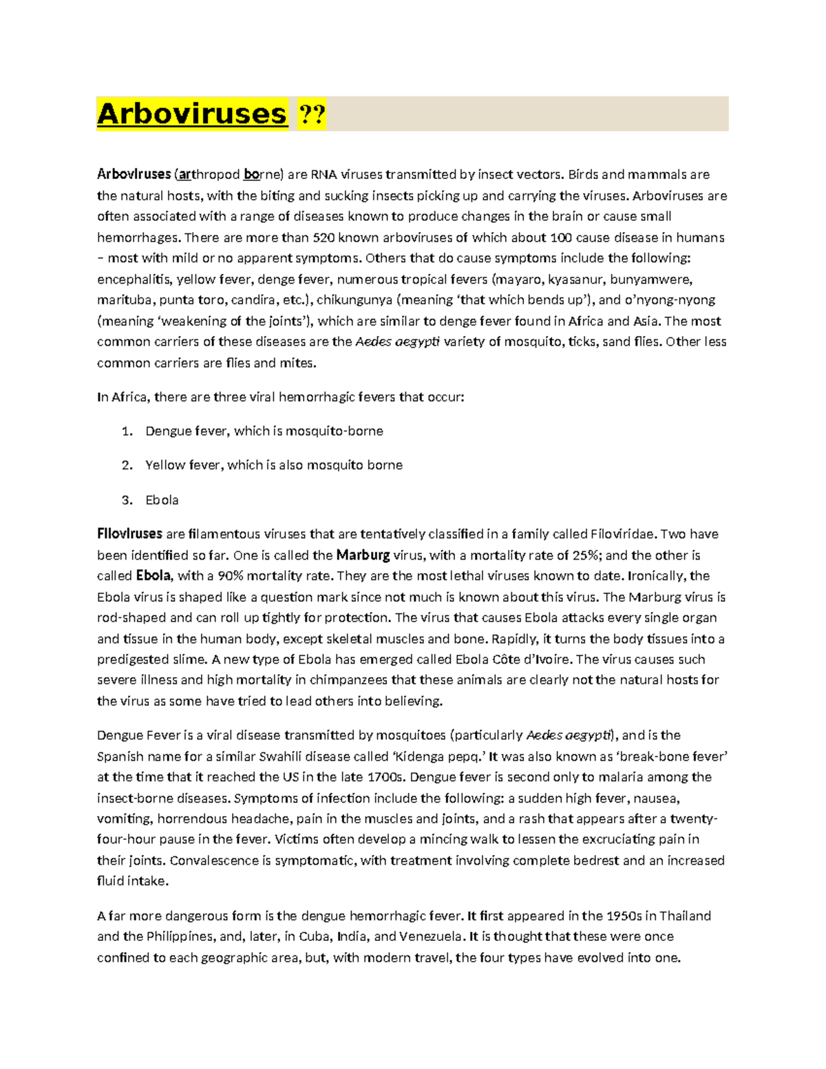 Arboviruses II - Summary Virology Notes (Course Code: VIRO 101) - Studocu