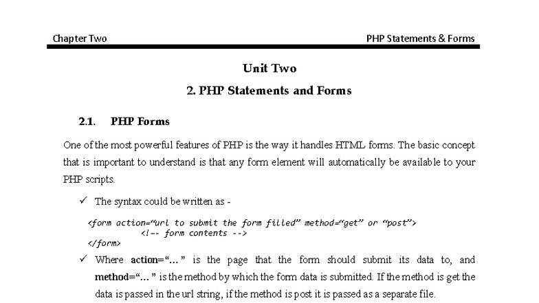 PHP Chapter 2: Understanding Statements and Forms in PHP - Studocu