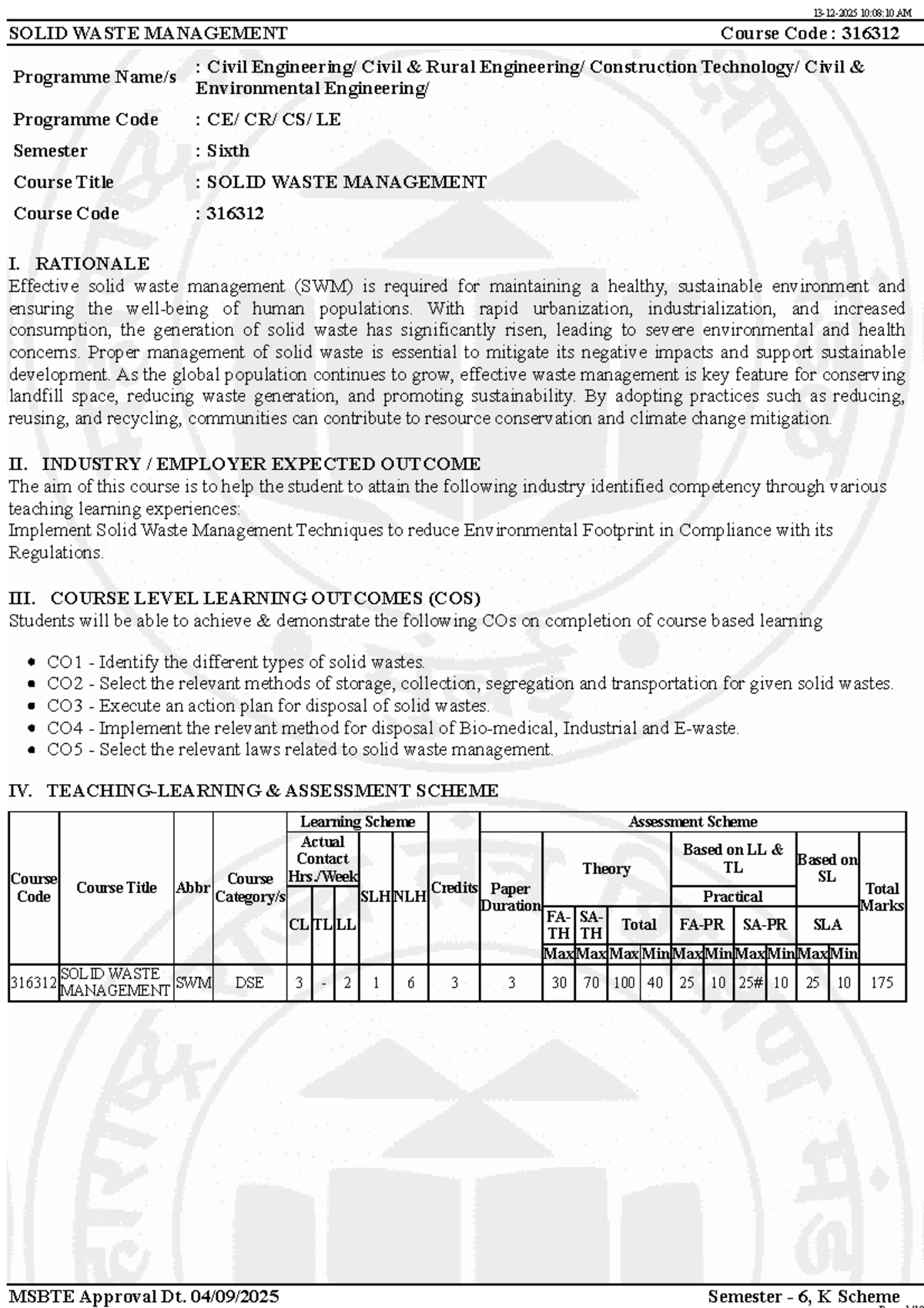 316312 - Solid Waste Management: Comprehensive Course Overview - Studocu