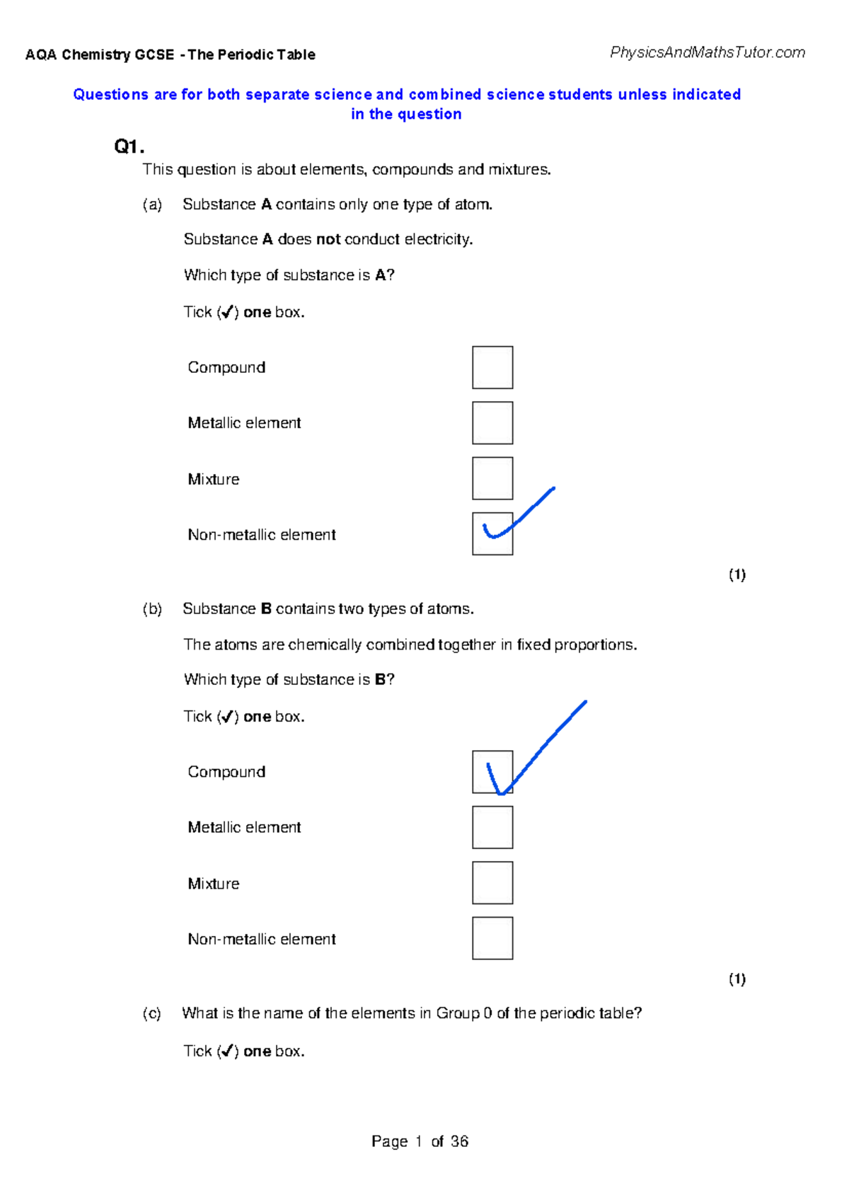 AQA Chemistry GCSE 1.2 The Periodic Table Question Paper - Studocu