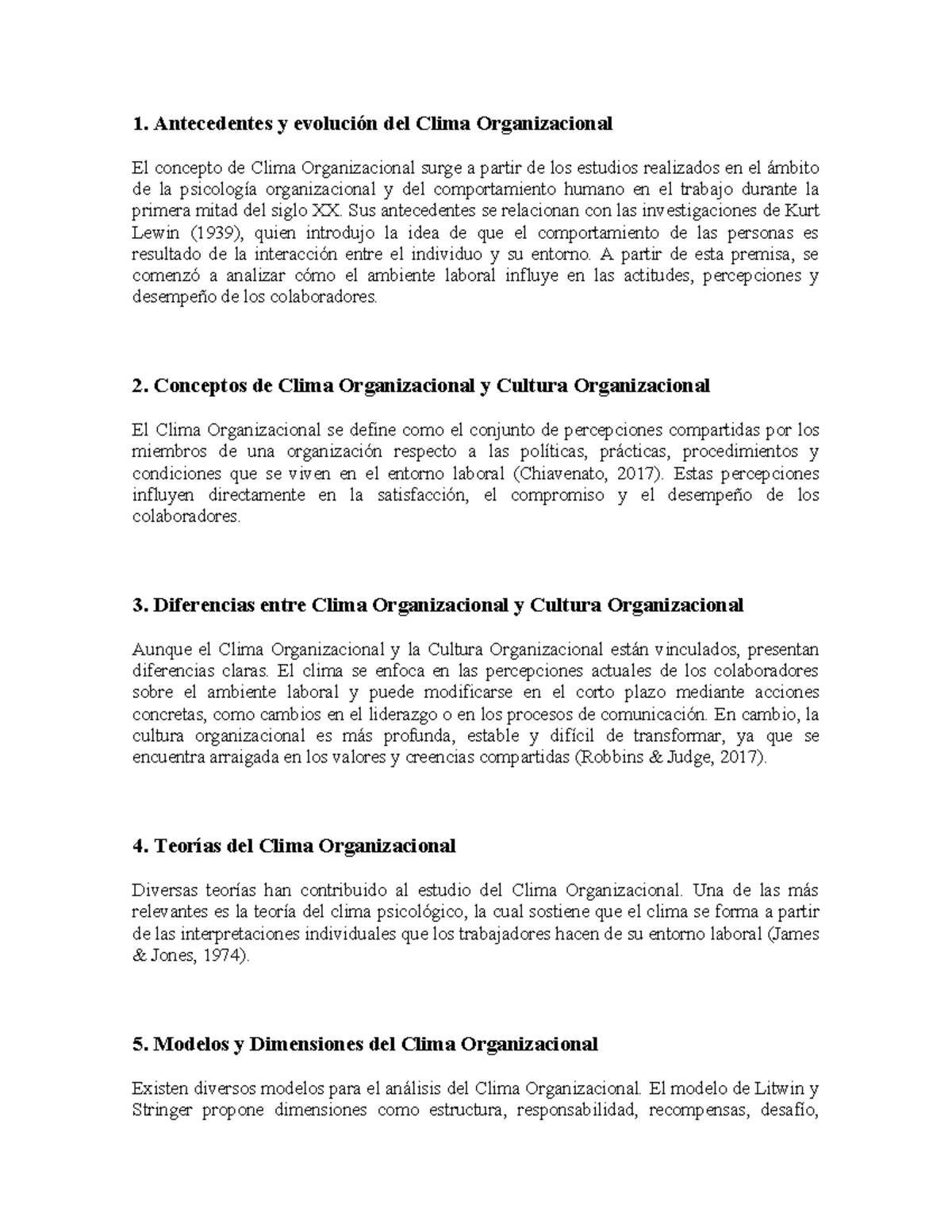 Marco Teórico: Clima Organizacional y su Evolución en el Trabajo - Studocu