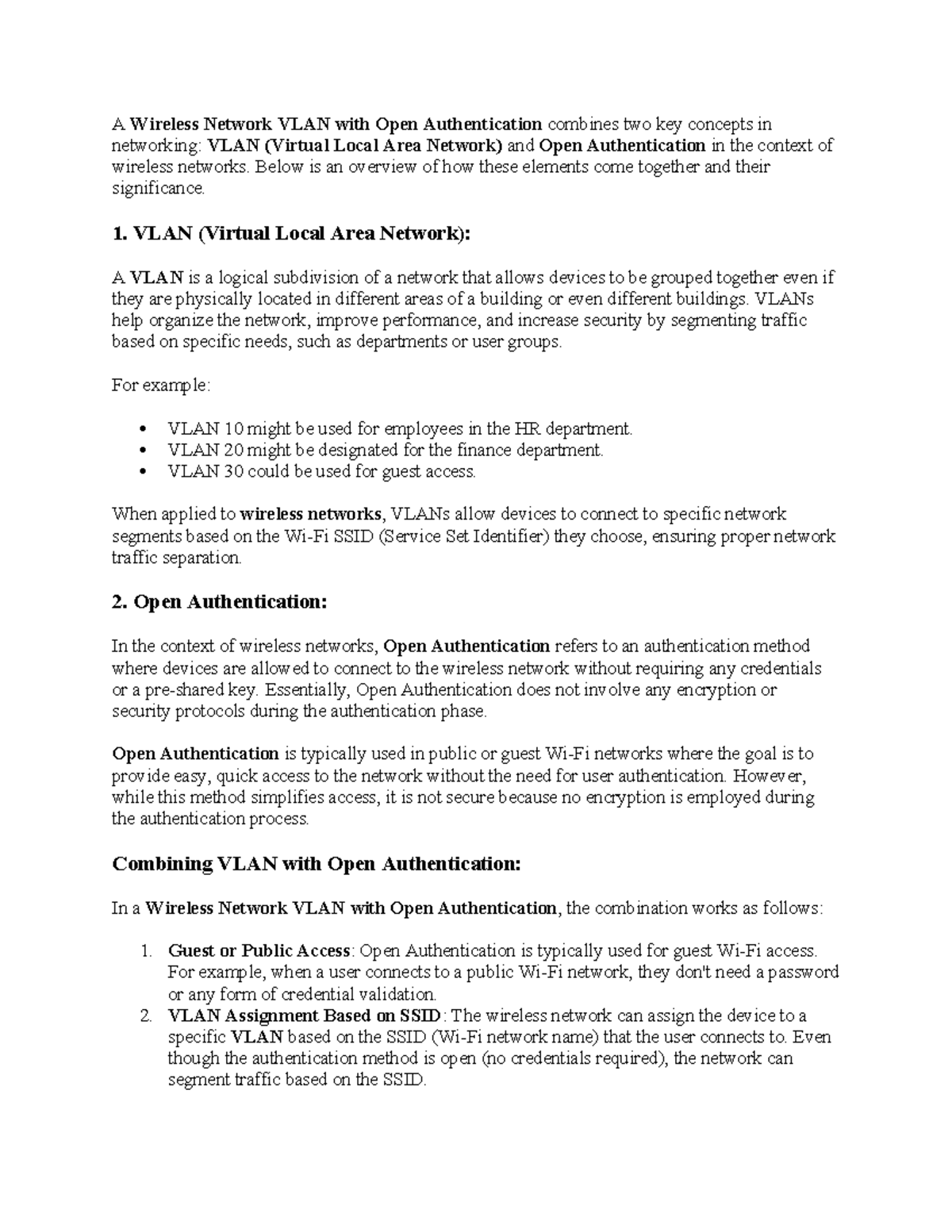 A Wireless Network VLAN with Open Authentication combines two key concepts in networking - Below ...